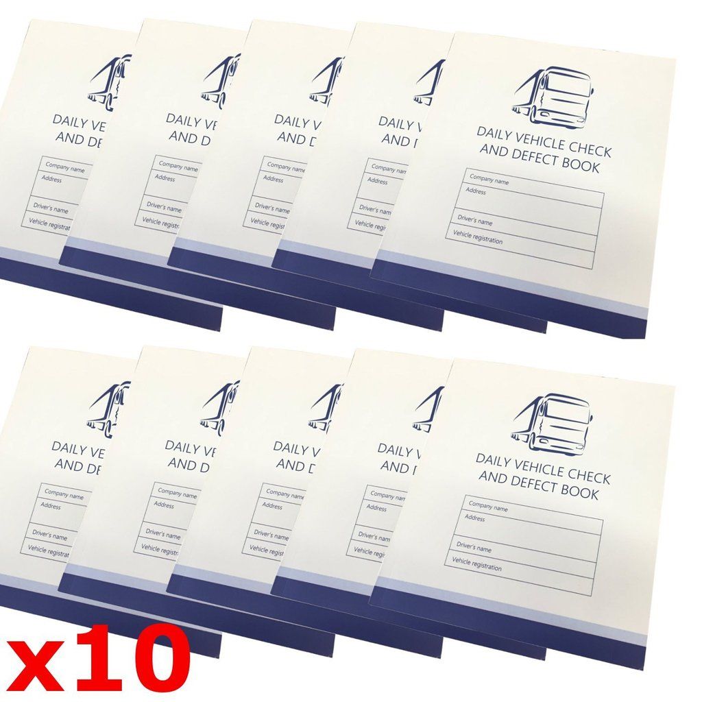 (PACK OF 10) Vehicle Daily Check & Defect Duplicate Book 50 pages HGV ...